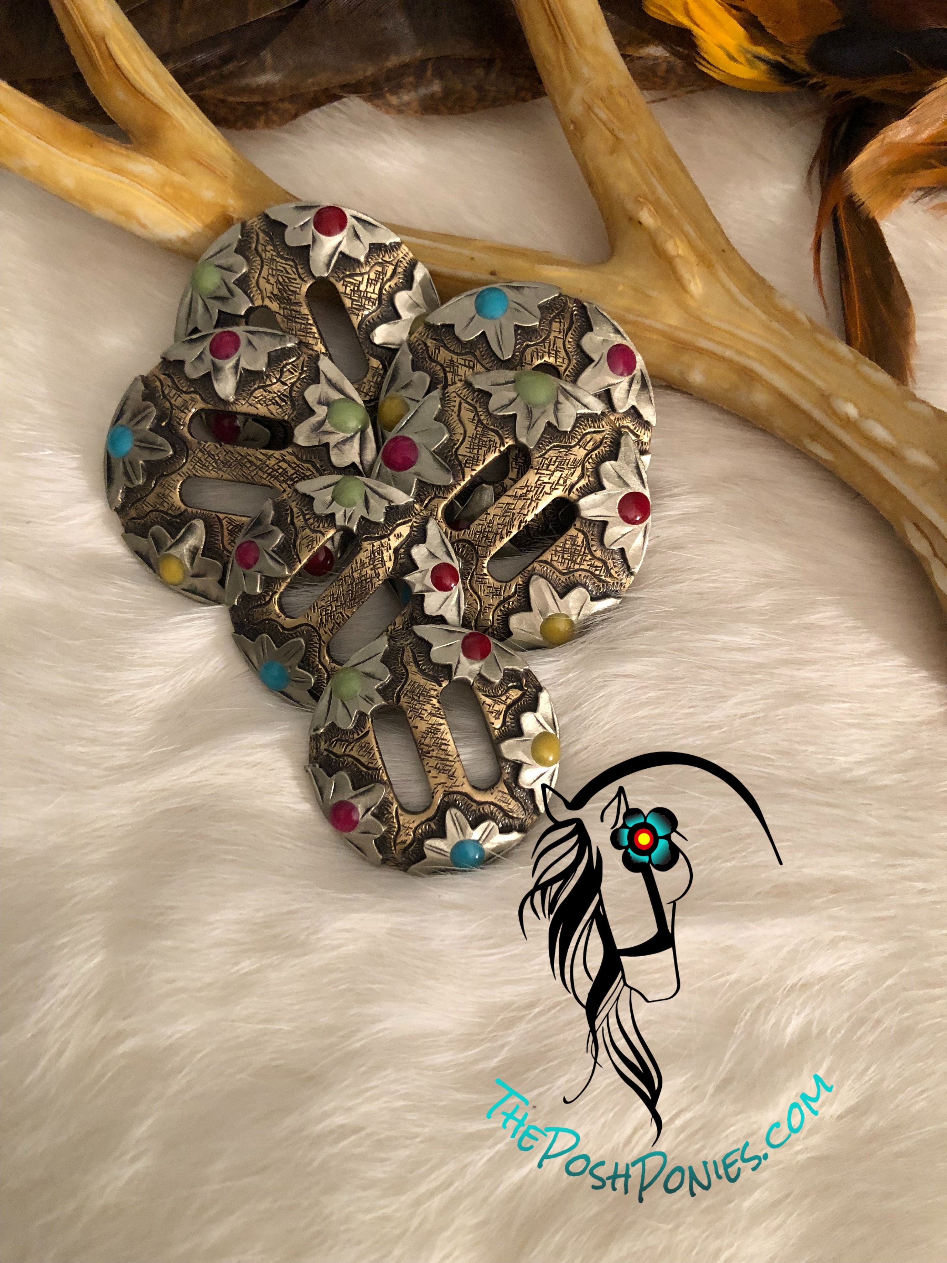 Handmade Pretty Colorful Flower Spots Slotted Conchos-2 sizes-1.25 ...