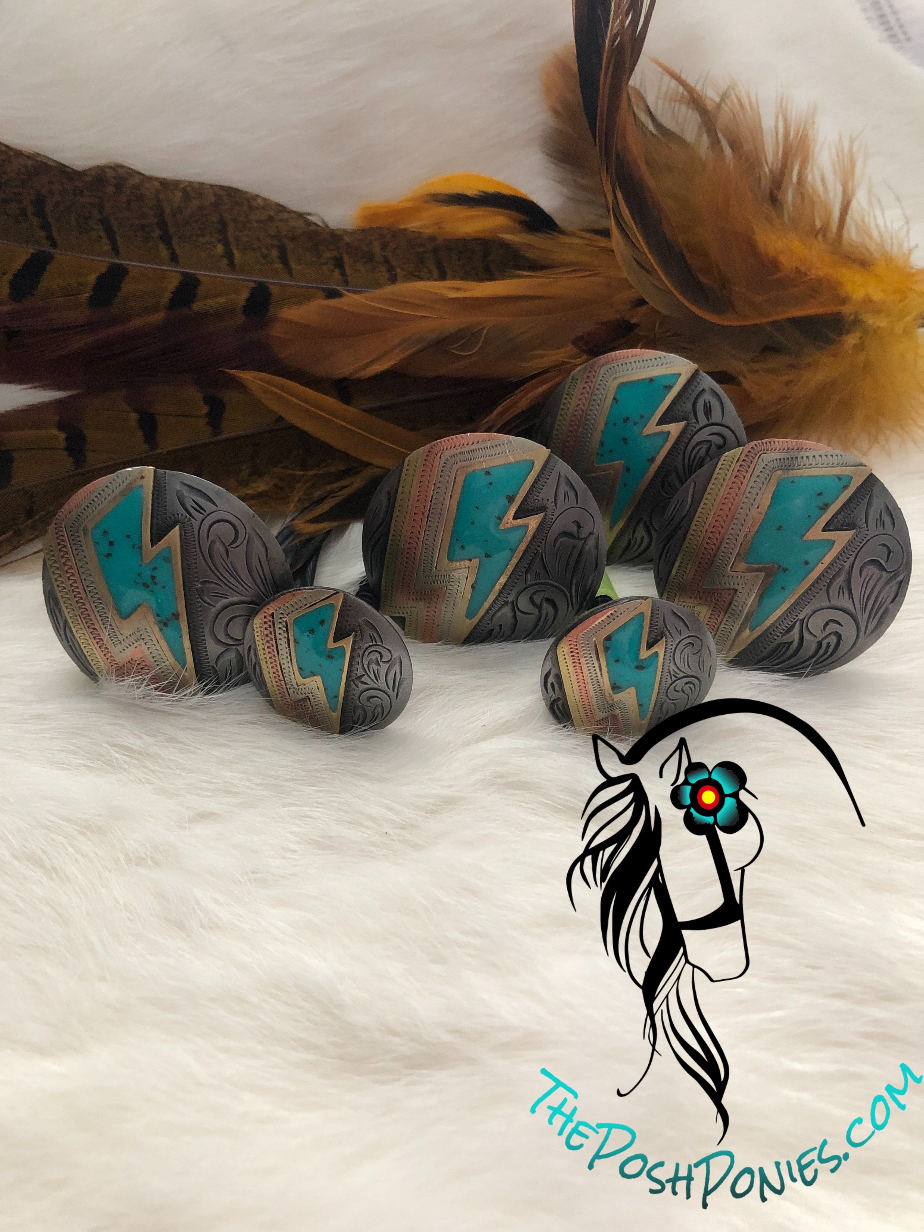 Handmade Lightning Bolt Tri-Metals Saddle Concho Set-4-1.5" & 2-1 ...