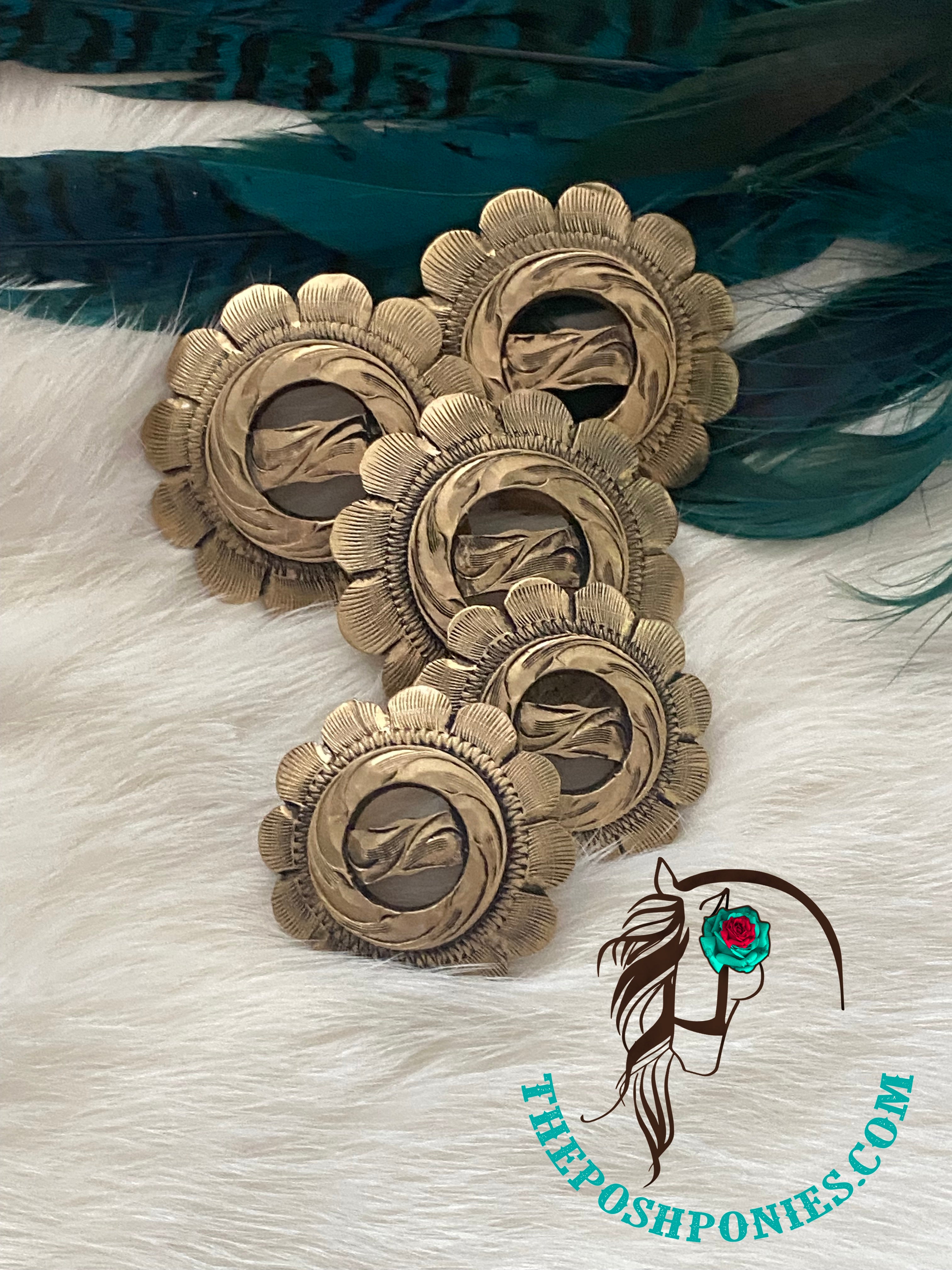 Handmade Floral Slotted Concho Brass Overlay-1.25" or 1.5" collection ...