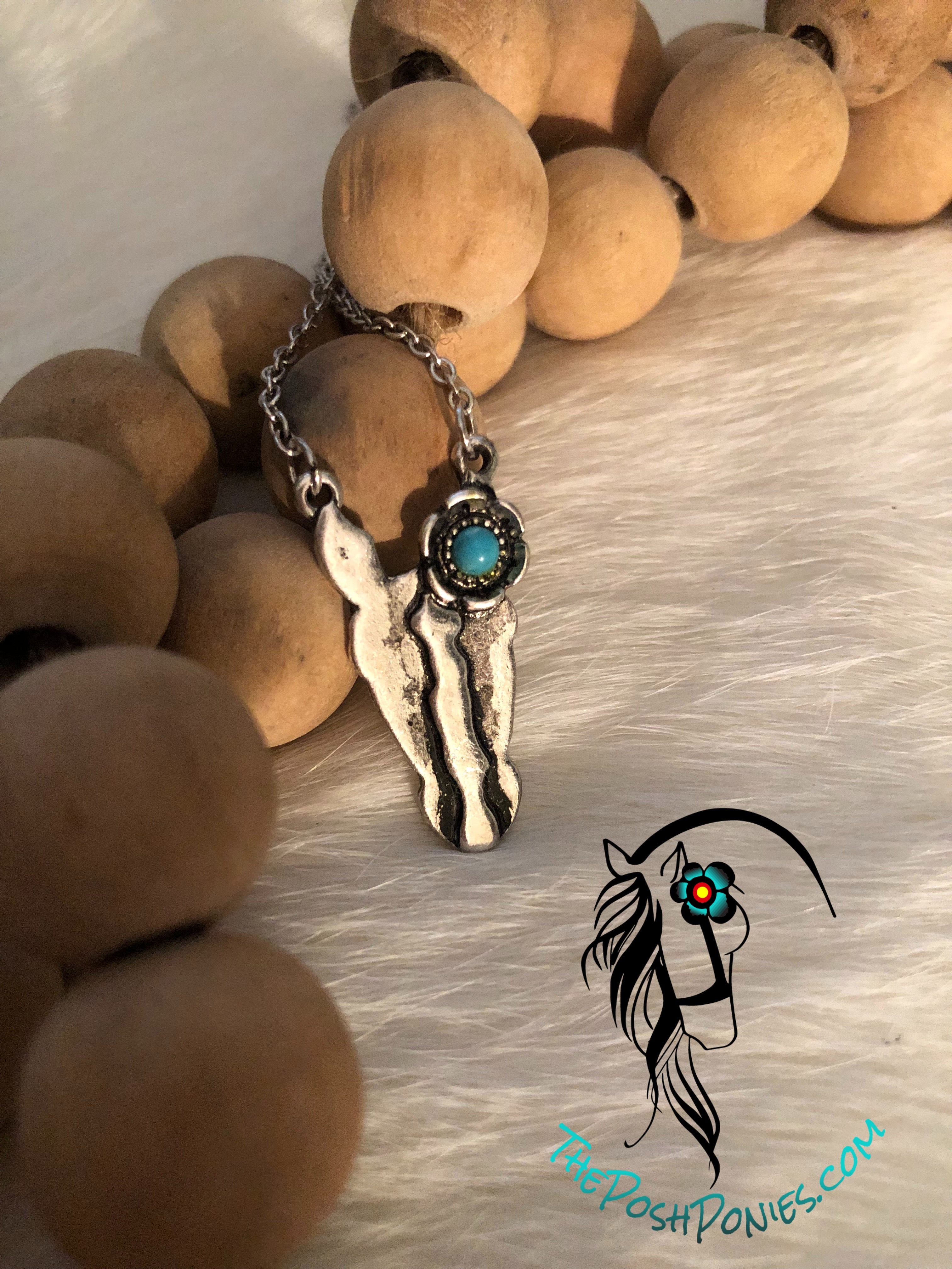 Super Cute Silver Horse Head Necklace with Turquoise Stone – ThePoshPonies