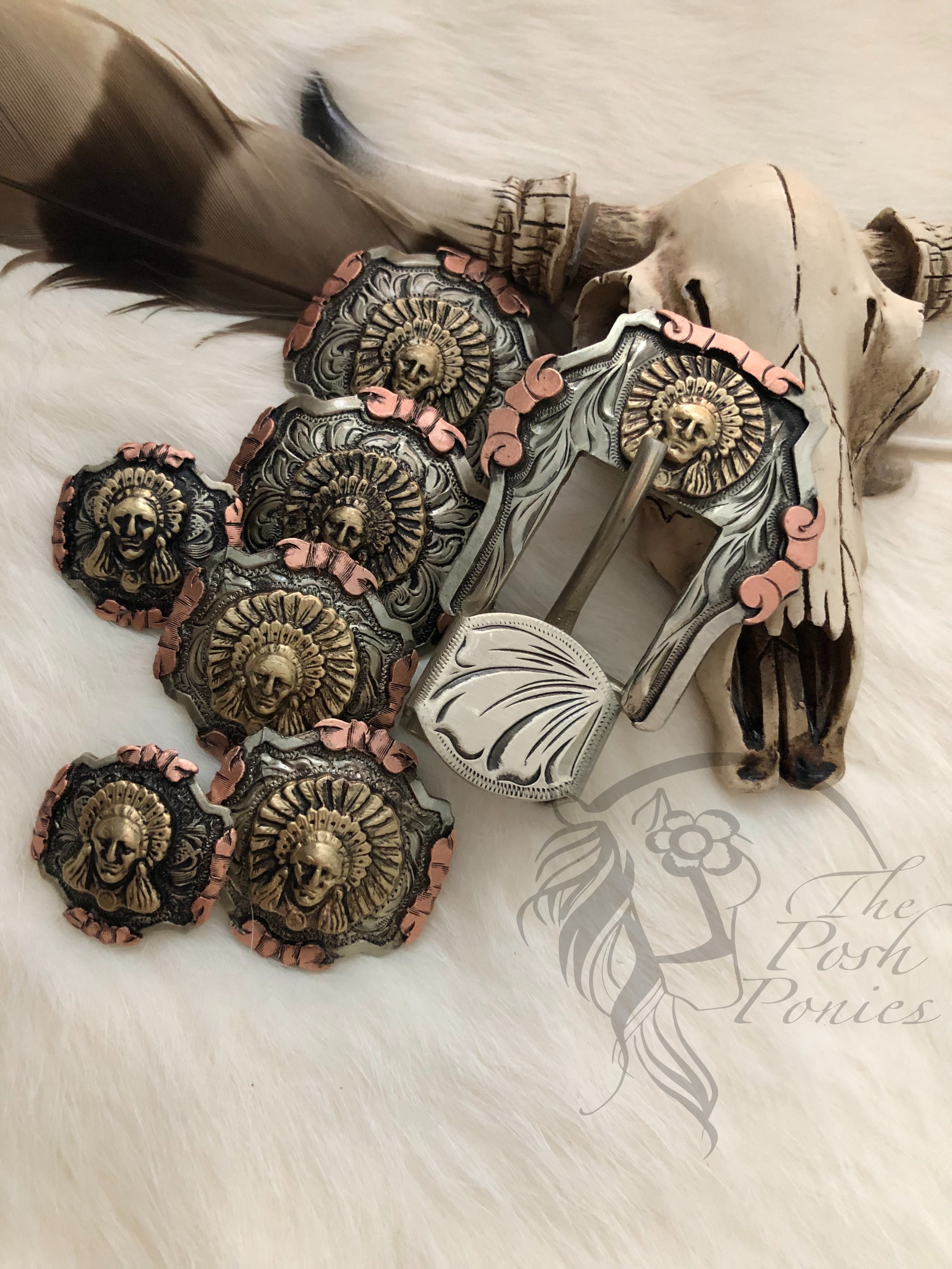Handmade Satin Finish Indian Head Collection-Chicago back conchos-buck ...