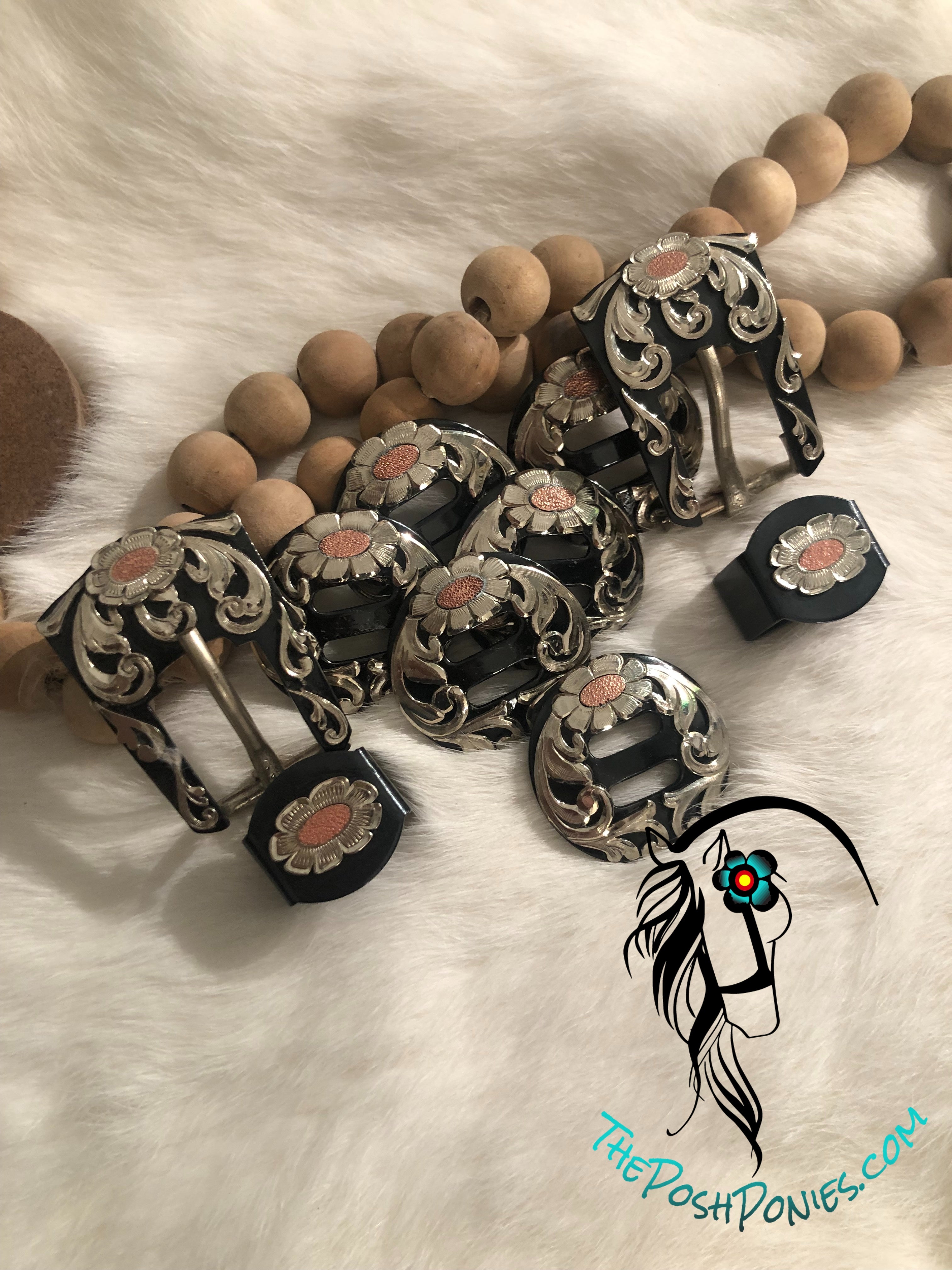 Handmade Slotted Floral Dark Enamel Collection-buckles and 1.5" each s ...