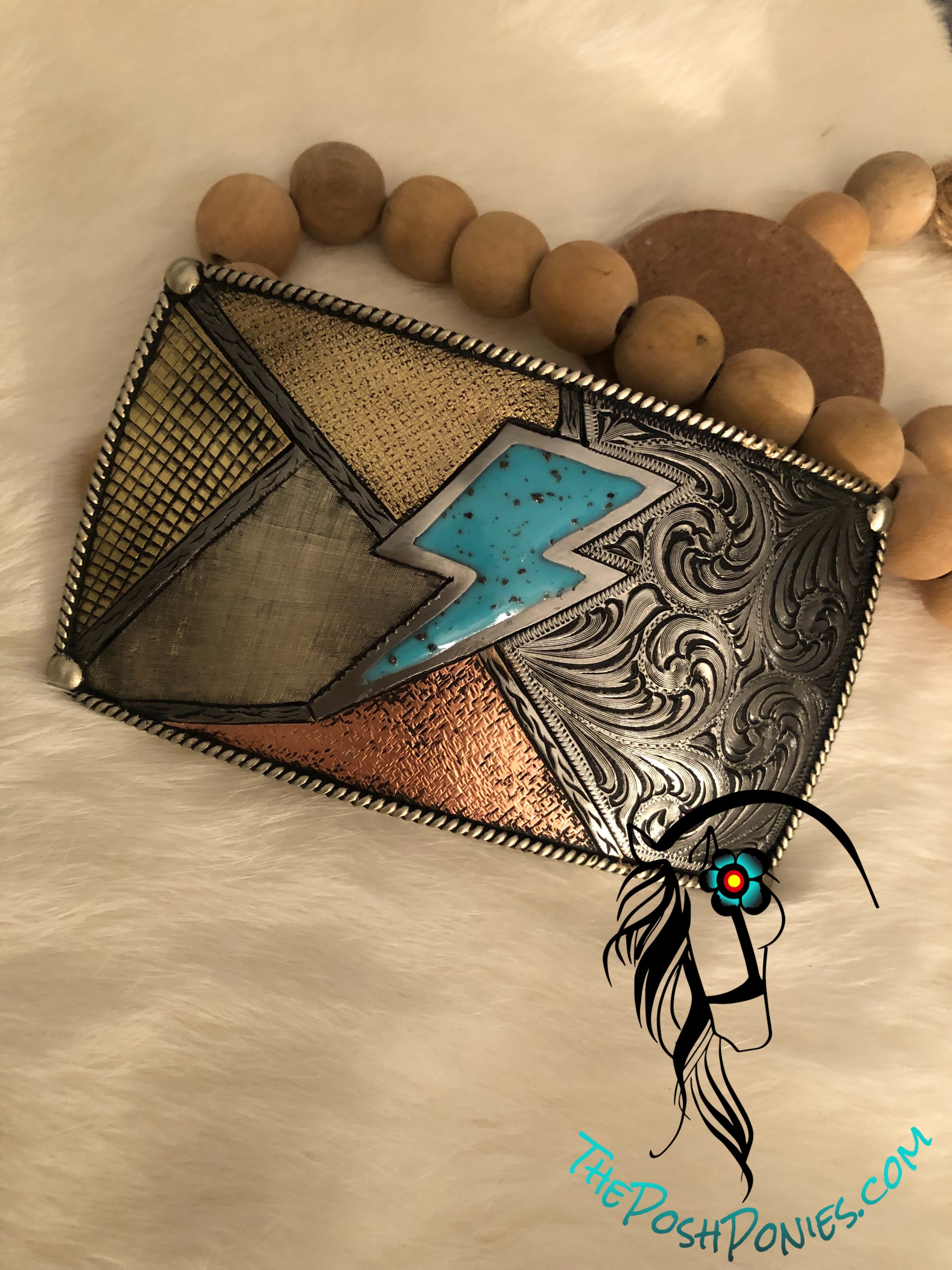 Handmade Turquoise Lightning Bolt Belt Buckle – ThePoshPonies